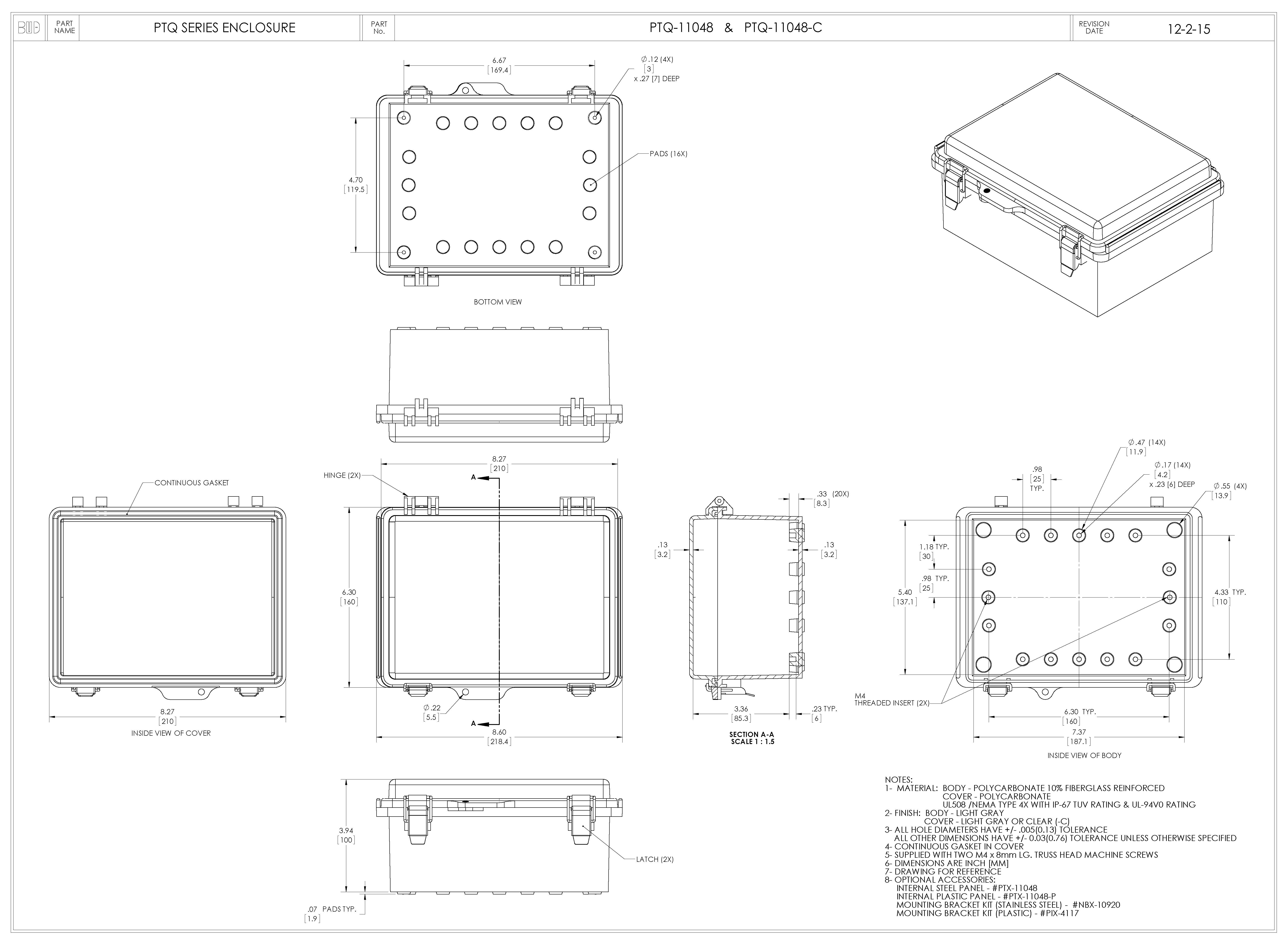 ABS Box with Stainless Steel Latch PTQ-11148 - Bud Industries