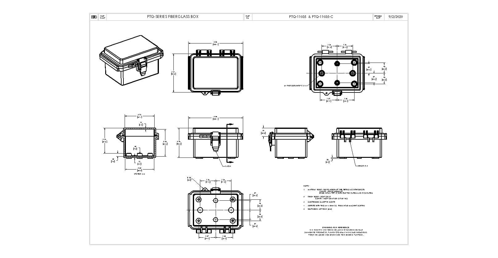 Fiberglass Box with Stainless Steel Latch PTQ-11035-C - Bud Industries