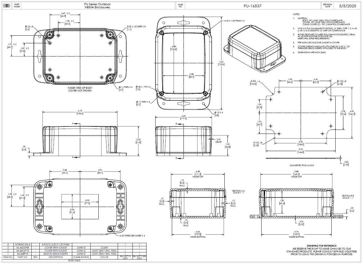IP68/NEMA 6P Plastic Enclosure with Mounting Flanges PU-16537 - Bud ...