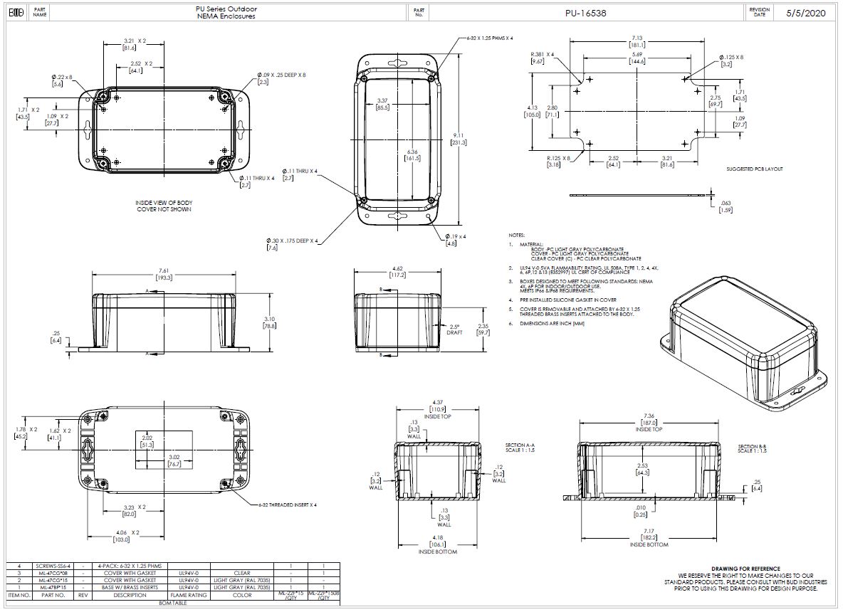 IP68/NEMA 6P Plastic Enclosure with Mounting Flanges PU-16538 - Bud ...