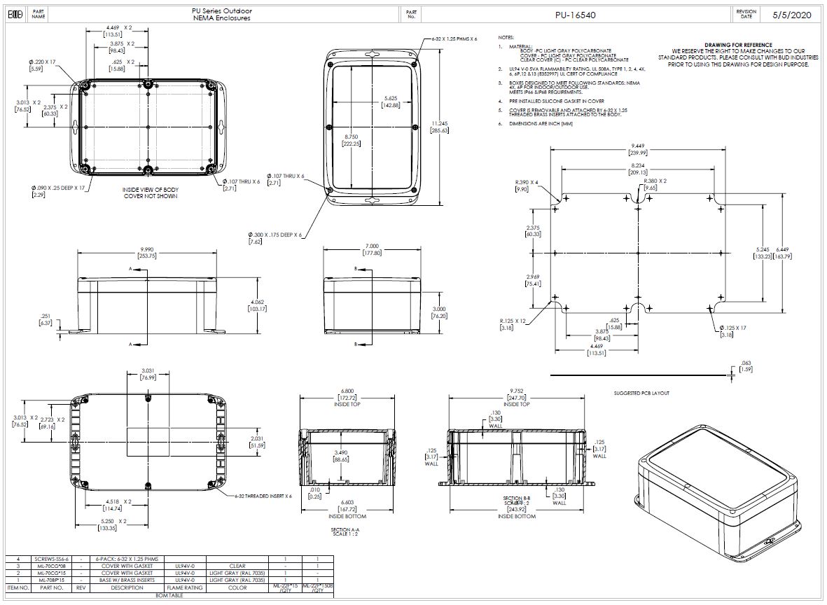 IP68/NEMA 6P Plastic Enclosure with Mounting Flanges PU-16540 - Bud ...